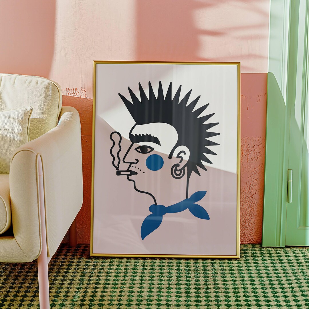 Minimalist Punk Line Art Print, Edgy Modern Wall Art, Cool Poster ...
