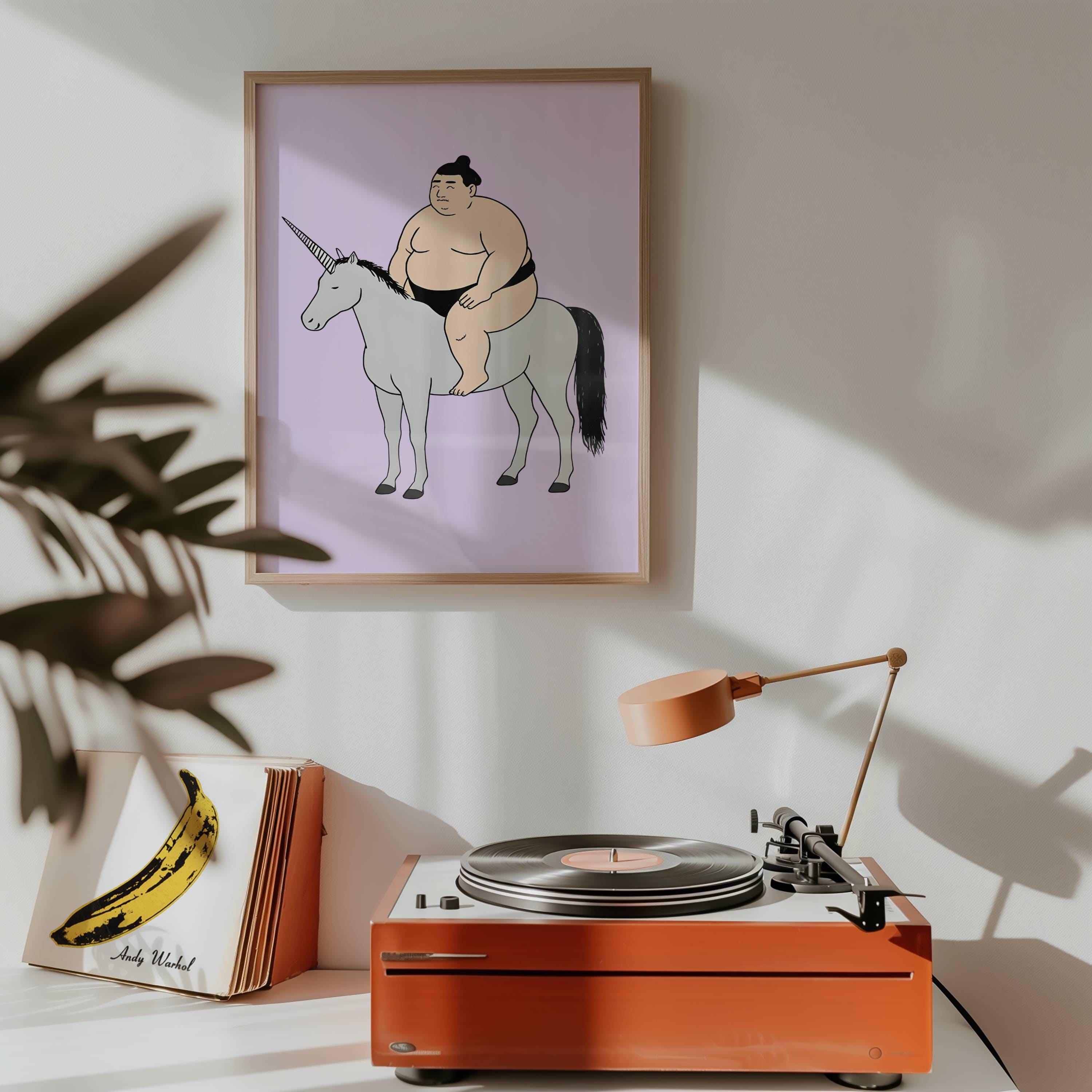 Unicorn Sumo Wrestler Poster, Trendy Retro Print Mid Century Print ...