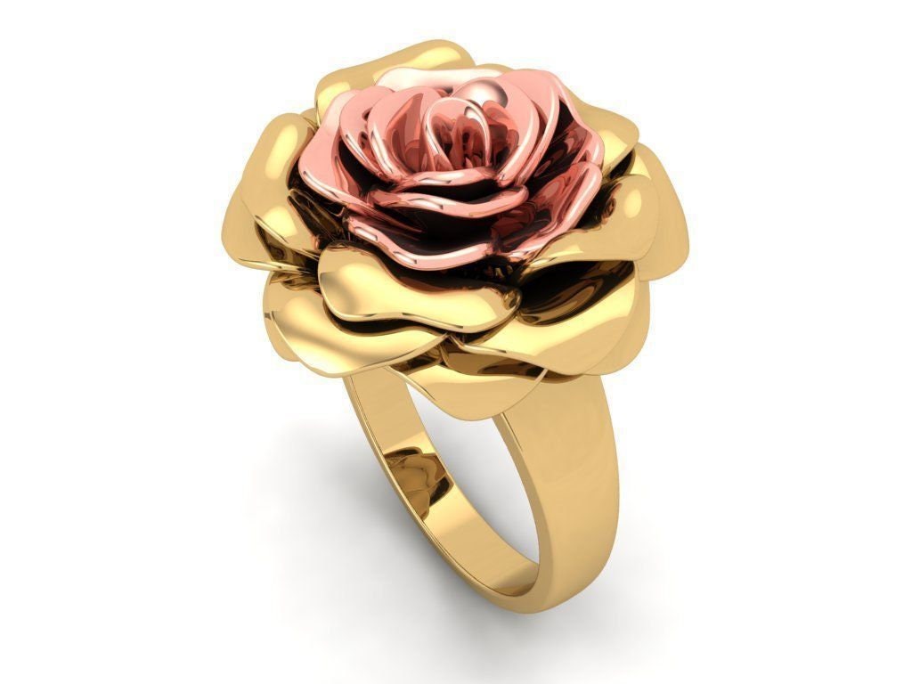 14K Solid Gold Red Rose Ring, Silver Rose Ring, Eternal Rose Ring ...