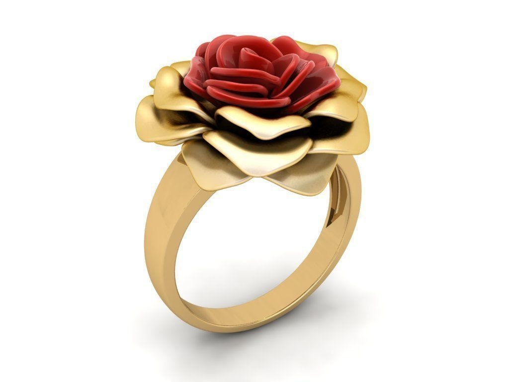 14K Solid Gold Red Rose Ring, Silver Rose Ring, Eternal Rose Ring ...