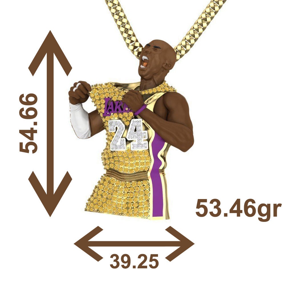 14K Kobe Bryant Necklace, Sterling Silver Black Mamba Pendant, Black ...