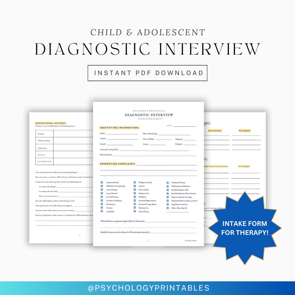 Printable Diagnostic Interview, Biopsychosocial, Counseling Intake Form ...