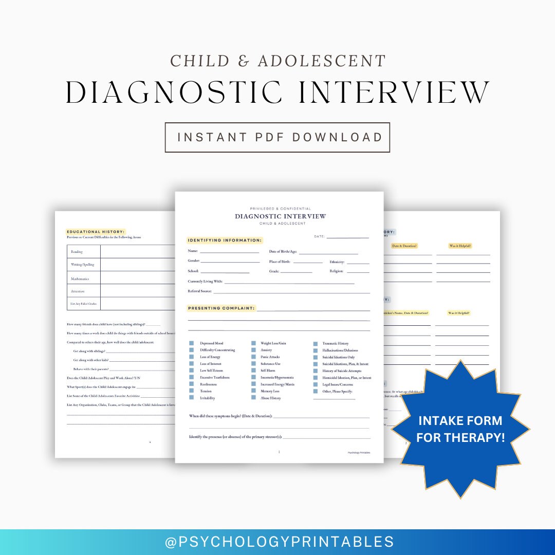 Printable Diagnostic Interview, Biopsychosocial, Counseling Intake Form ...