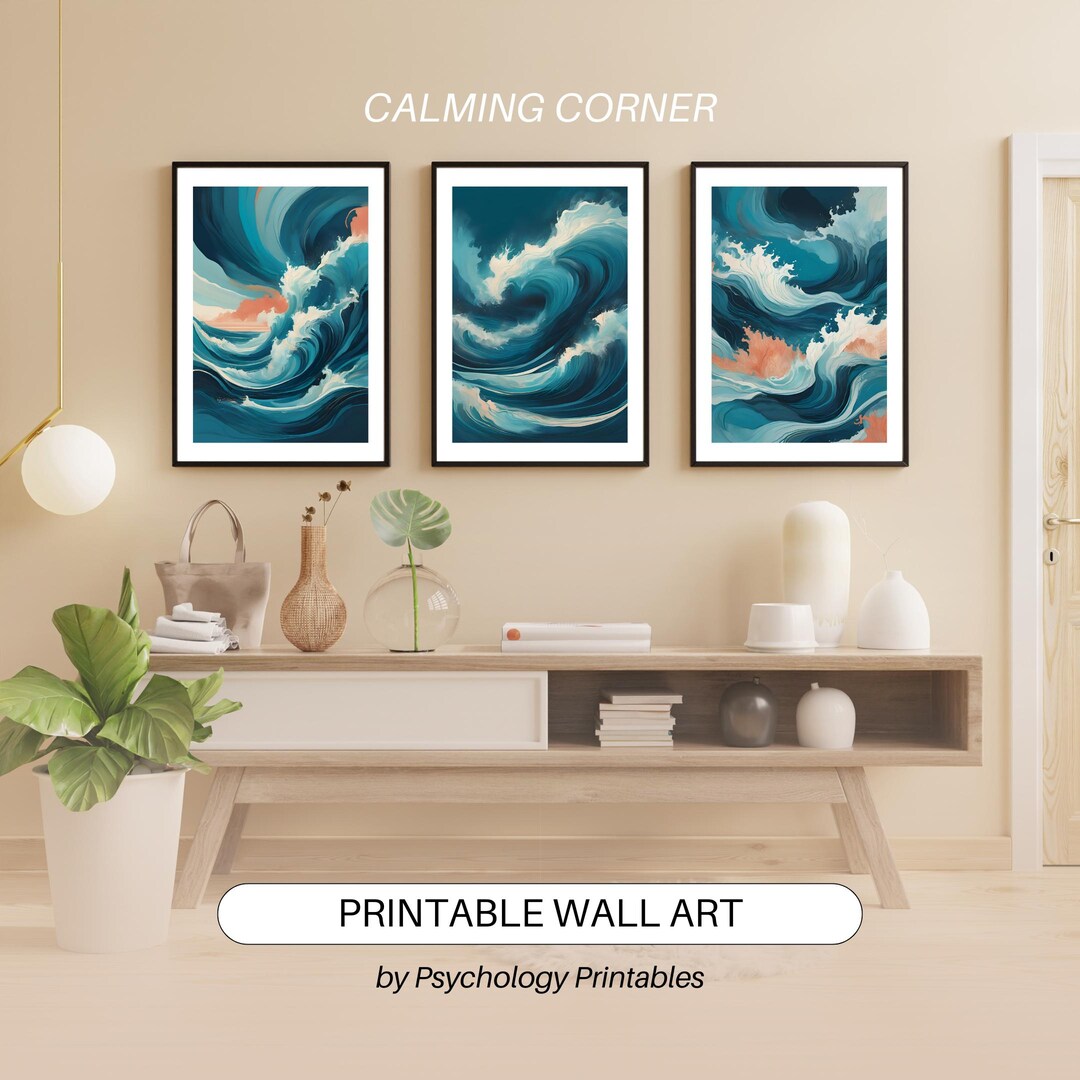 Calming Corner Set of 3 Wall Art Prints Decor, Ocean Prints Decor, for ...