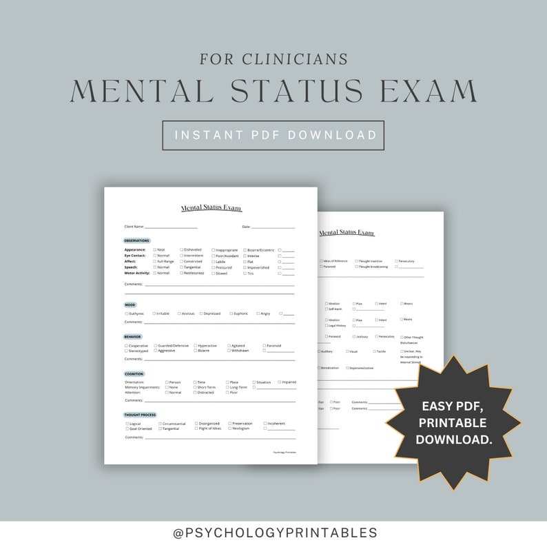 Mental Status Exam Form: Tools for Clinicians, Psychologists ...