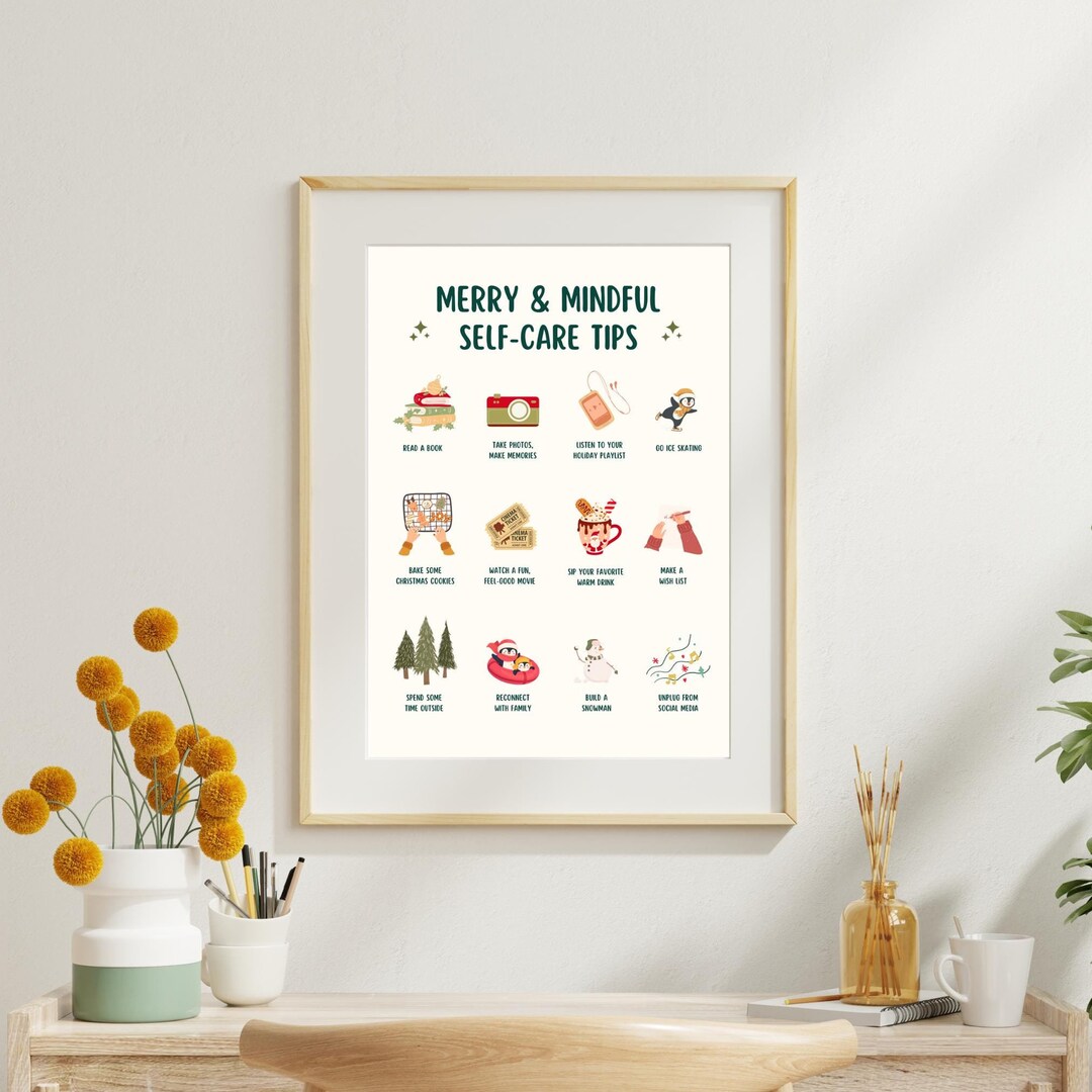 Merry and Mindful Self Care Tips Poster, Christmas Posters for ...