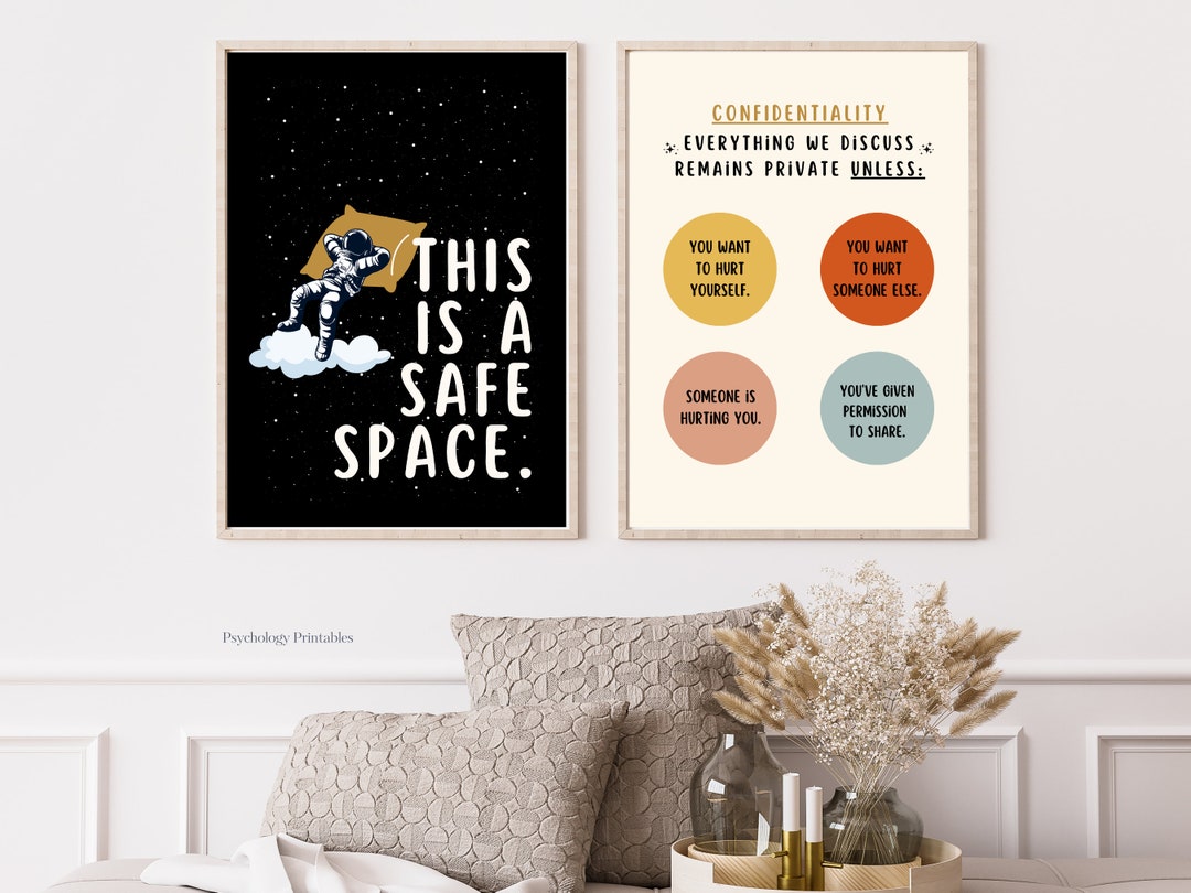 Set of 2 Unique "safe Space & Confidentiality" Poster Prints, Therapy ...