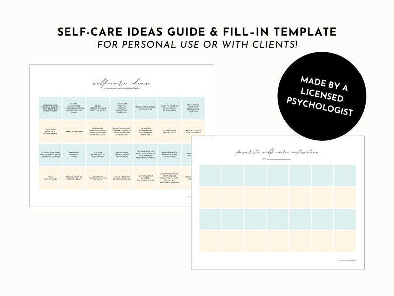 Self-care Planner and Ideas for Personal Use or Client Printable ...
