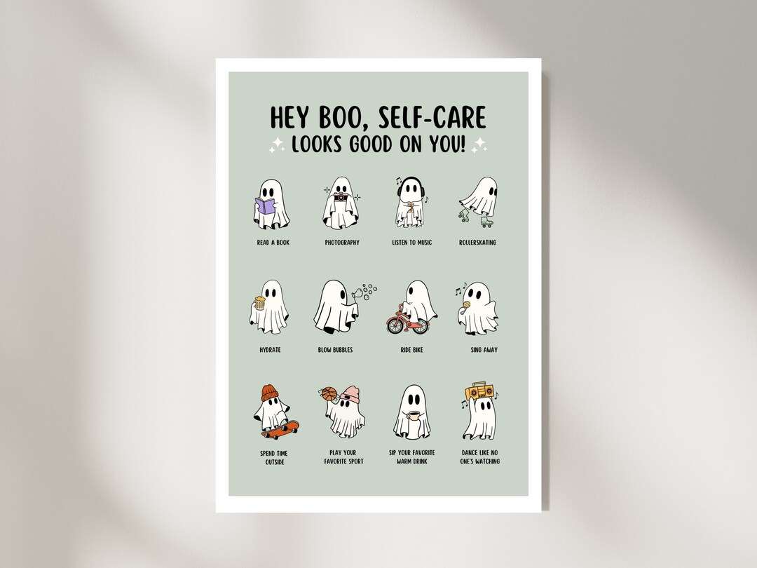 Halloween "hey Boo! Self-care Looks Good on You" Single Poster, Therapy ...
