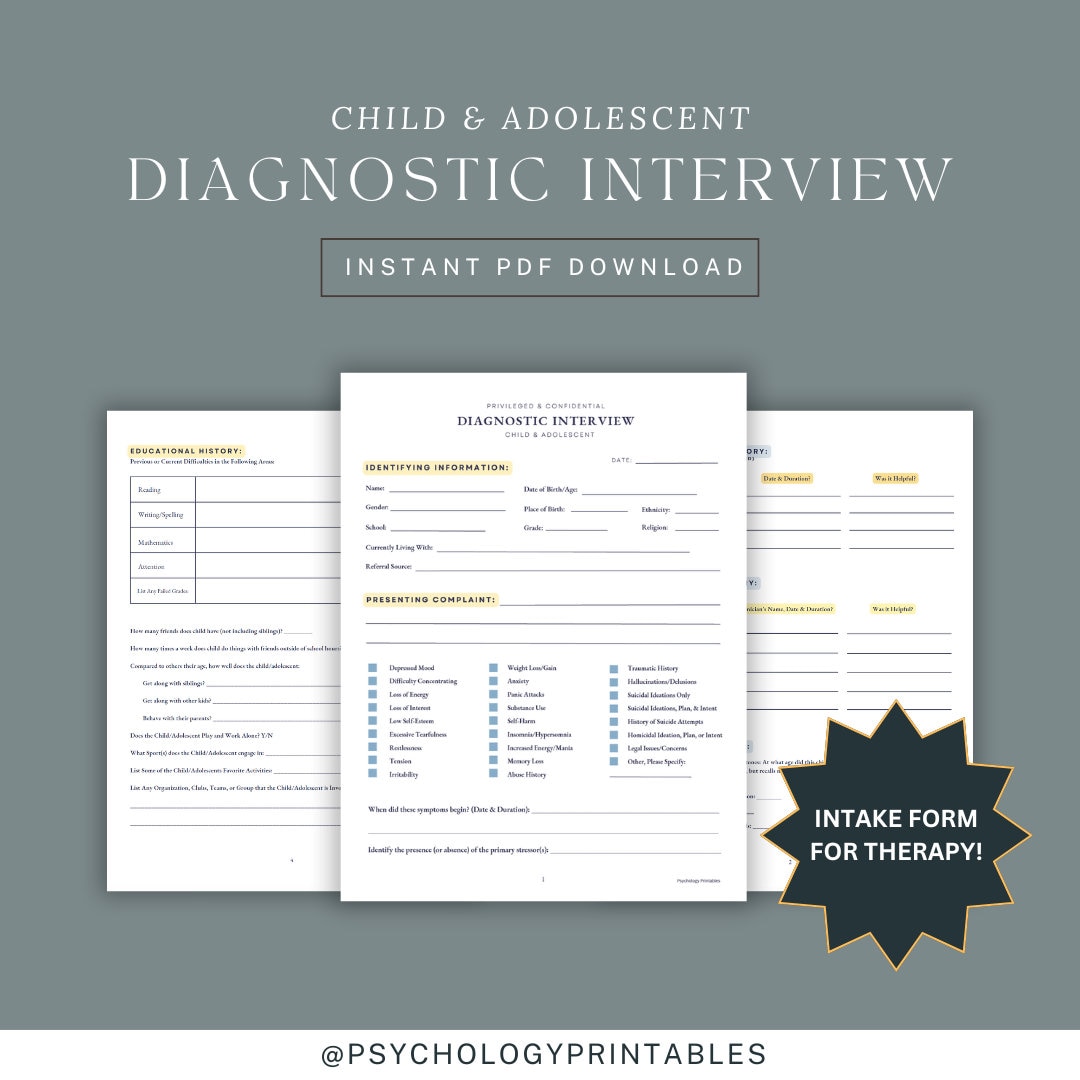 Printable Diagnostic Interview, Biopsychosocial, Counseling Intake Form ...