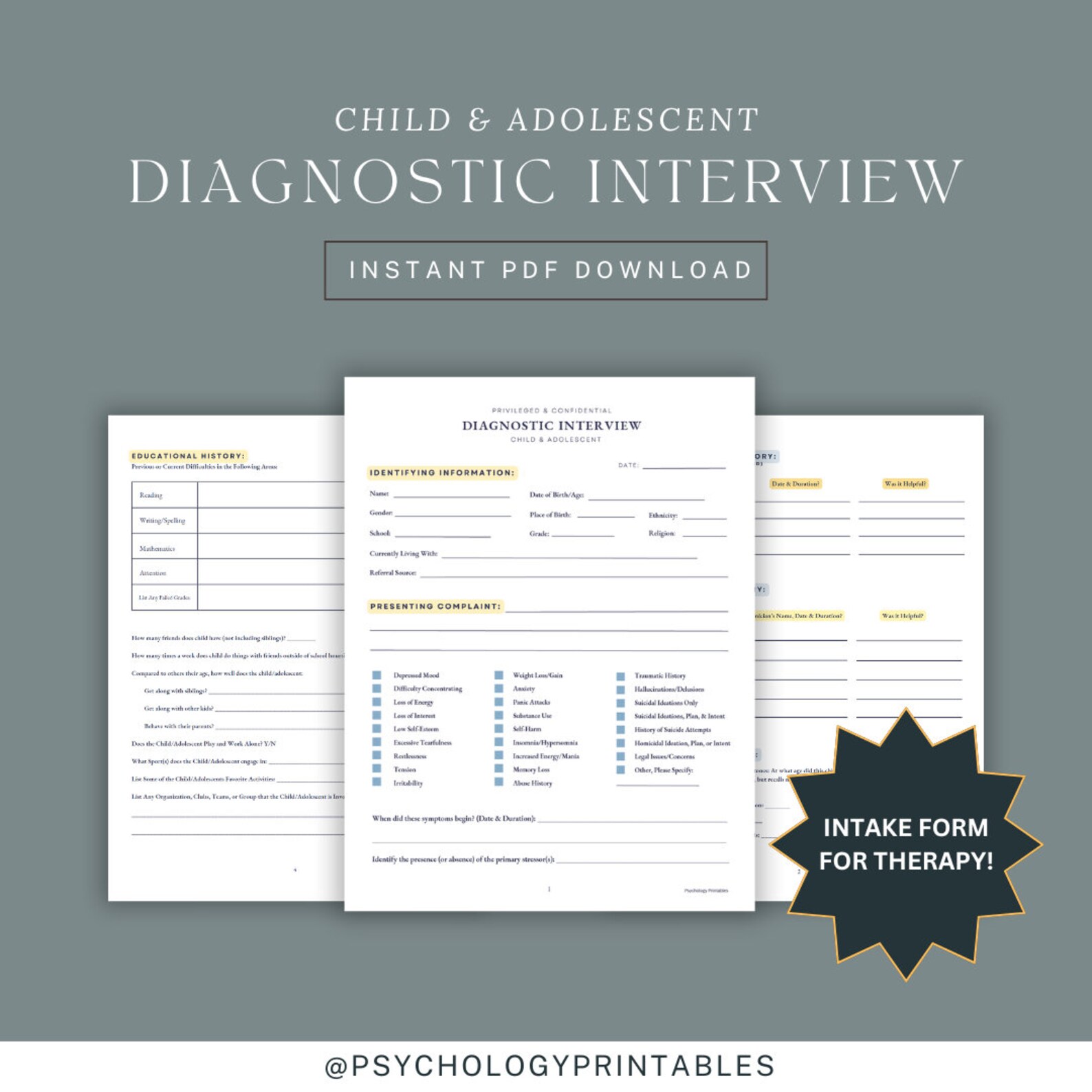 Printable Diagnostic Interview, Biopsychosocial, Counseling Intake Form ...