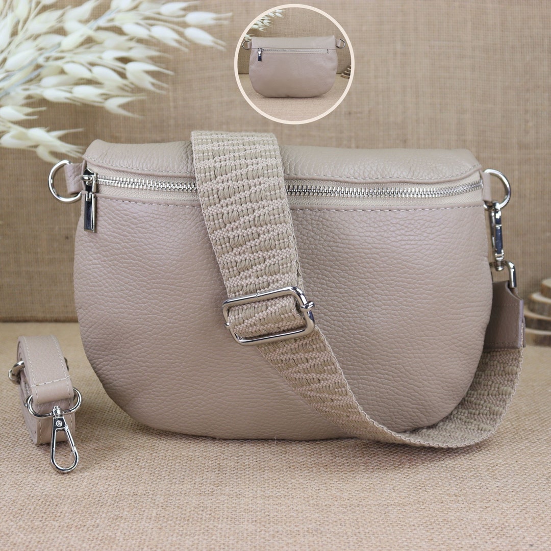 Beige Leather Shoulder Bag for Women With Extra Patterned Straps ...