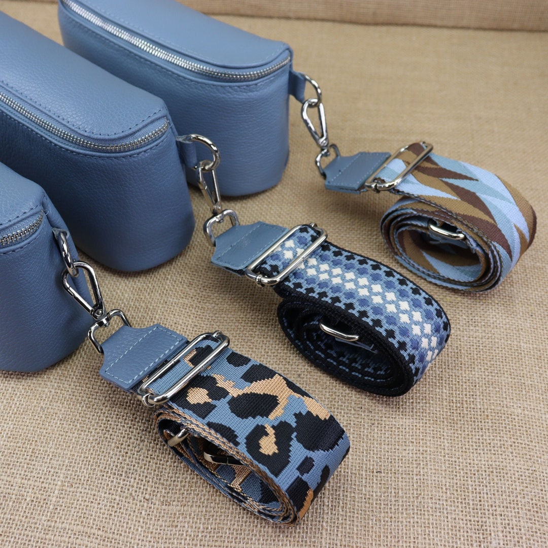 Denim Blue Leather Bag Straps for Women, Patterned Leather Straps for ...