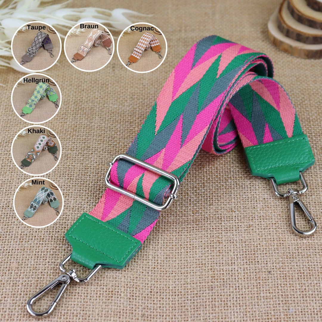 Patterned Wide Shoulder Strap for Bags With Silver Hardware, Leather ...