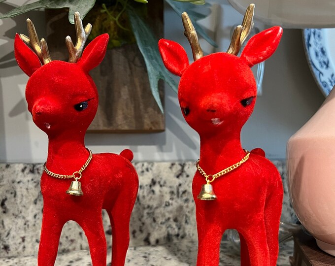 Flocked Red Christmas Deer - Etsy