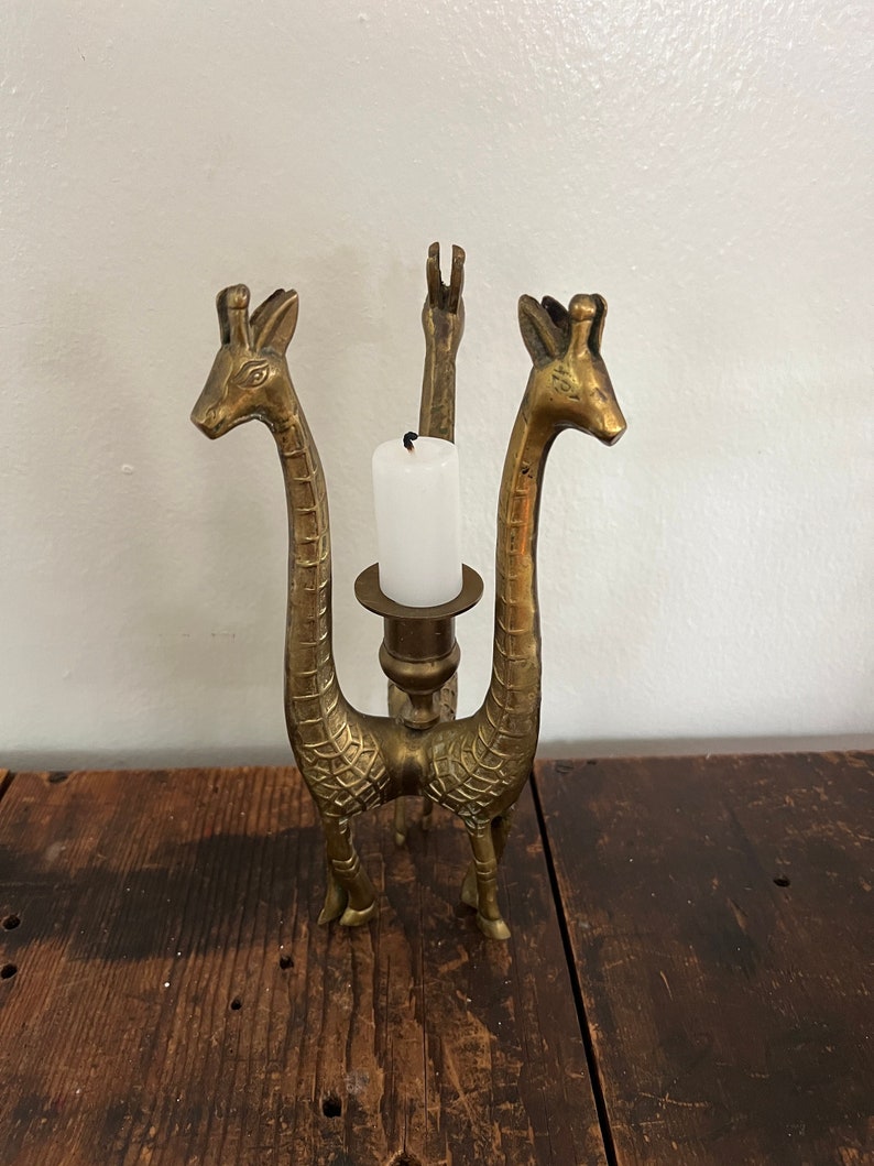 Vintage Brass Giraffe Candle Holder With Three Heads - Etsy