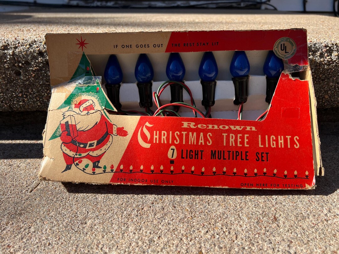 Vintage Christmas Light Box - Old Box of Christmas Lights - Blue ...
