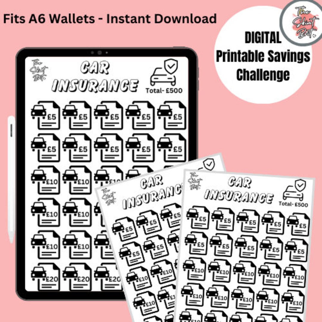 DIGITAL Car Insurance Savings Challenge- Plain/customisable PNG & PDF ...