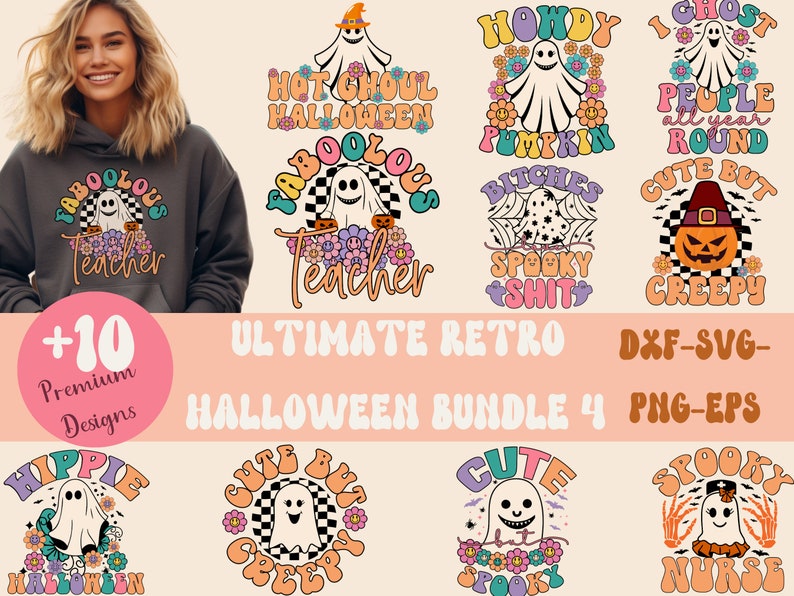 75 Retro Tshirts Designs Bundle, Mega Halloween Bundle, Retro Halloween ...
