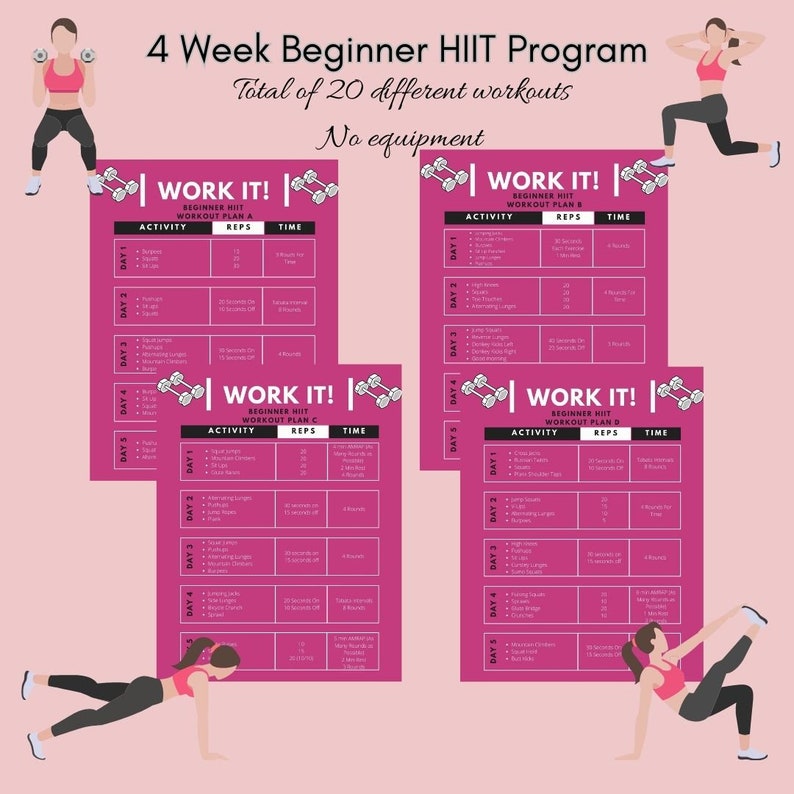 4 Week Beginner HIIT Workout Plan - Etsy