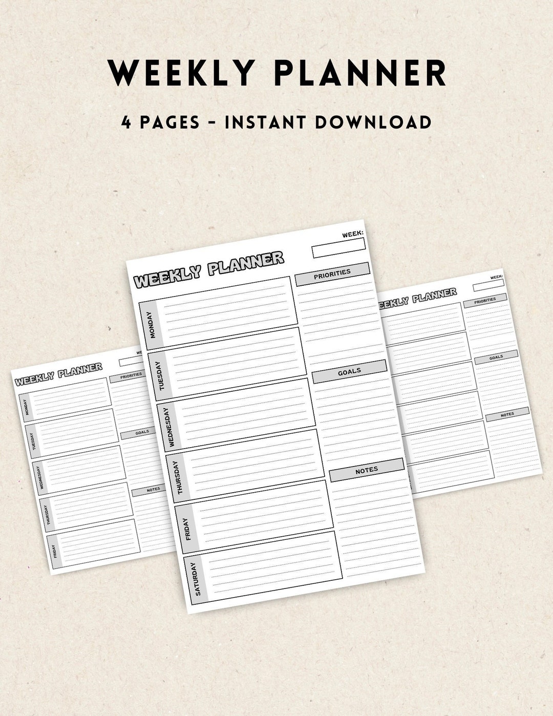 Printable Weekly Planner | Weekly Agenda | Weekly Organizer | Time ...