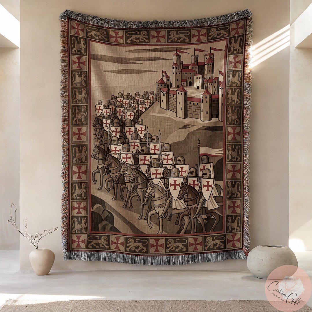 Templar Woven Blanket, Medieval Knights Blanket, Crusader Castle ...