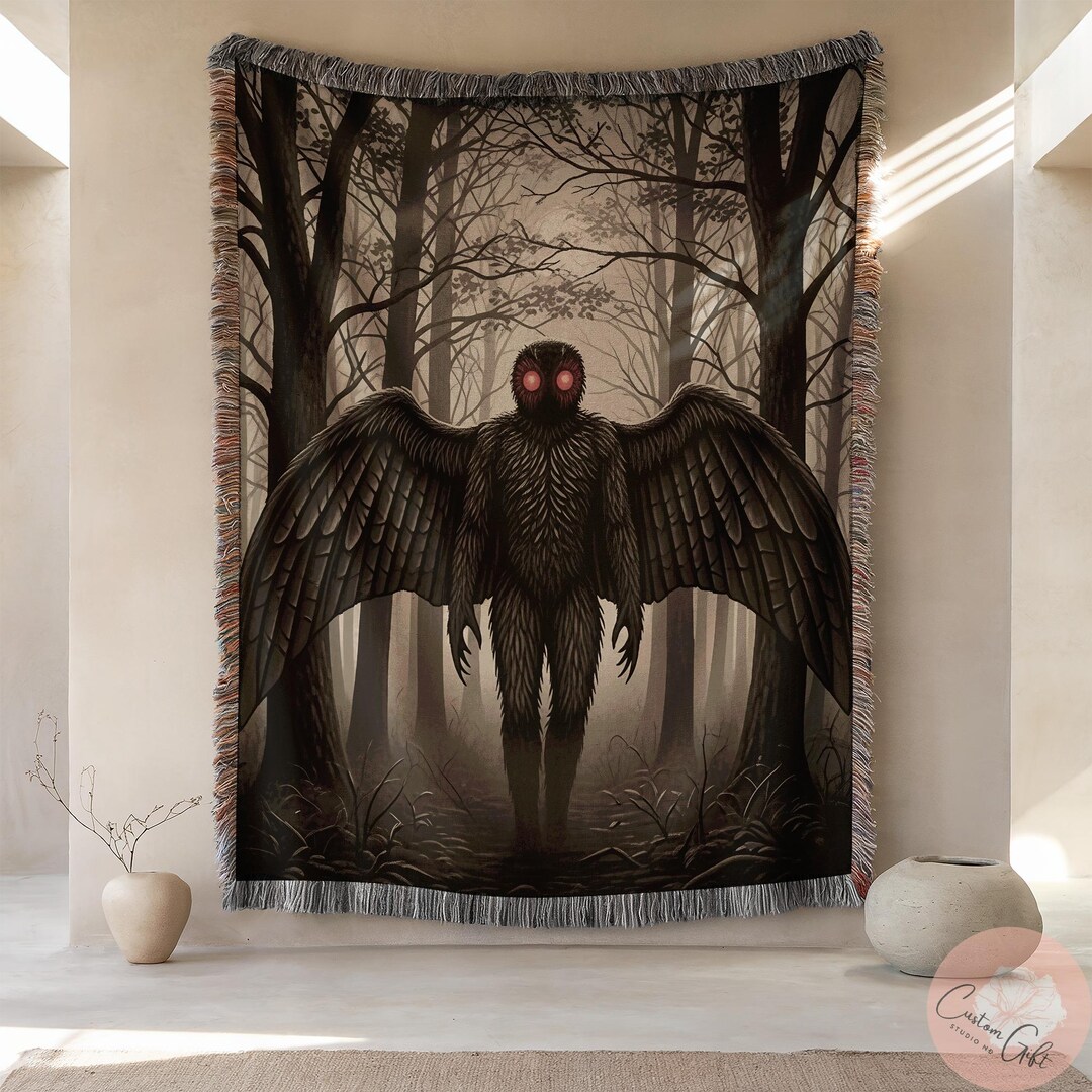 Mothman Flying Across Moonlight Sky, Gothic Cottagecore Tapestry ...