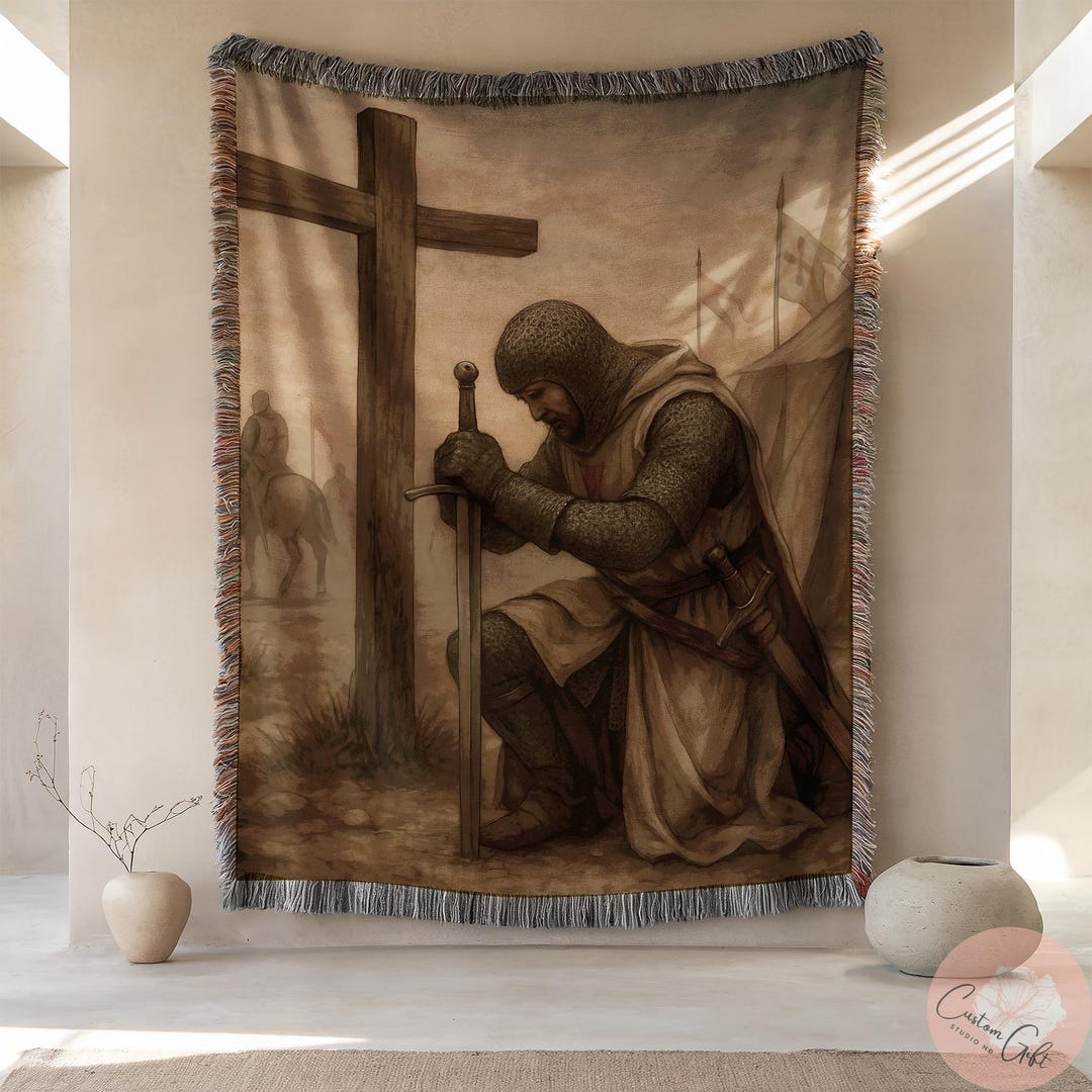 Templar Knight Woven Blanket, Crusader Art Pillow, Medieval Tapestry ...