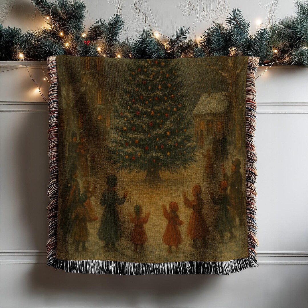Vintage Christmas Tree Woven Blanket Rustic Holiday Home Decor Cozy ...