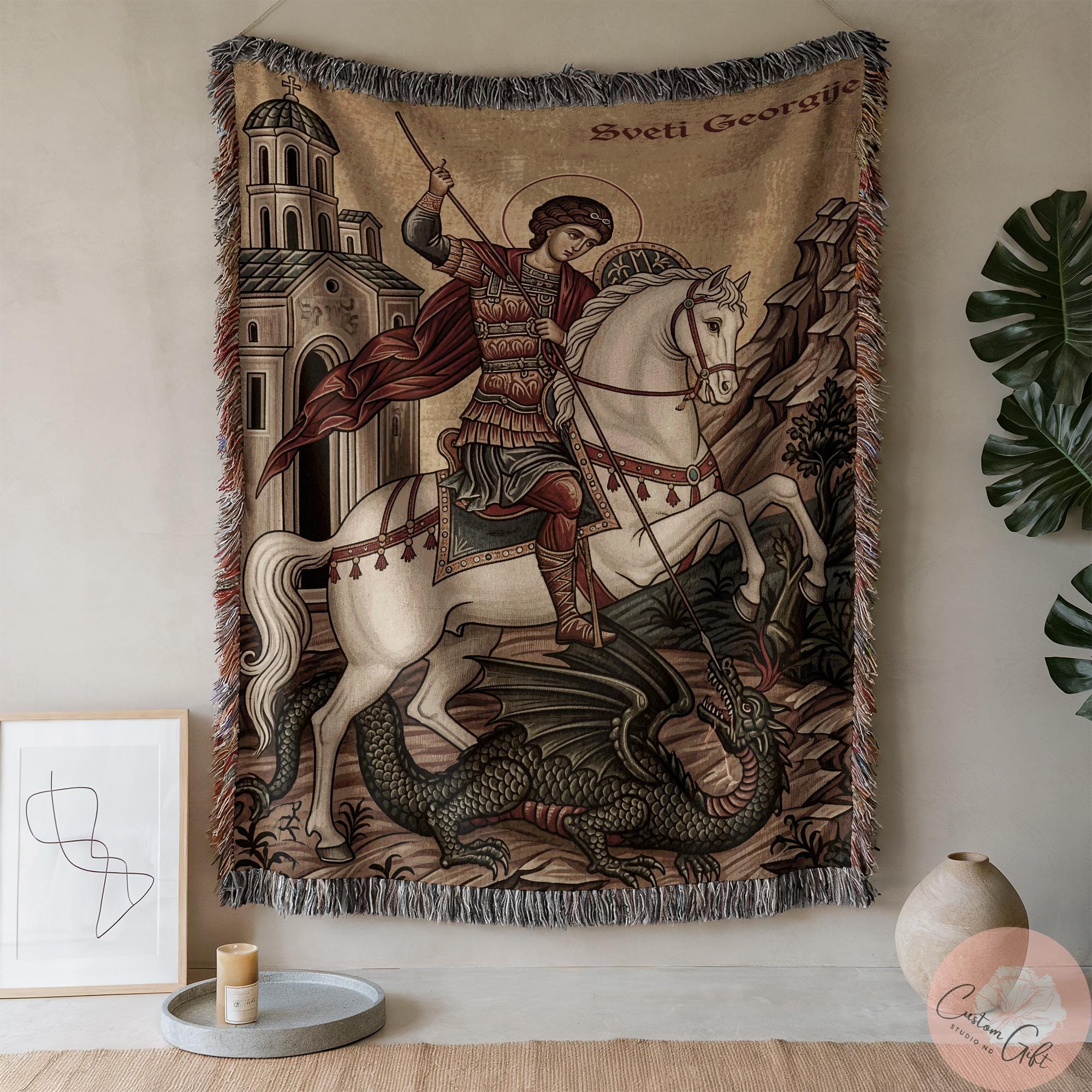Serbian Orthodox Saint George Woven Blanket, Religious Dragon Slayer ...