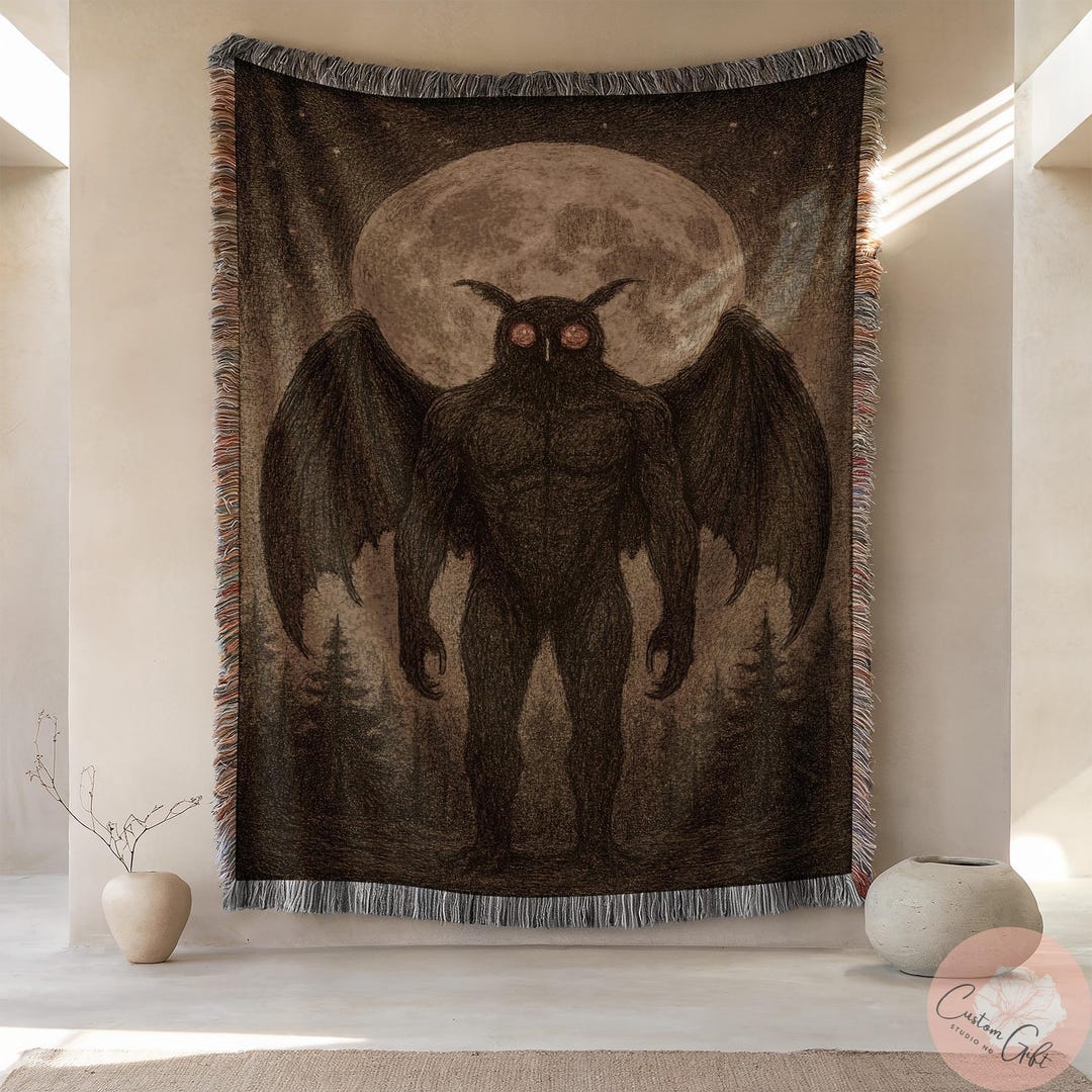 Gothic Mothman Folklore Blanket, Cozy Cryptid Decor, Appalachian ...