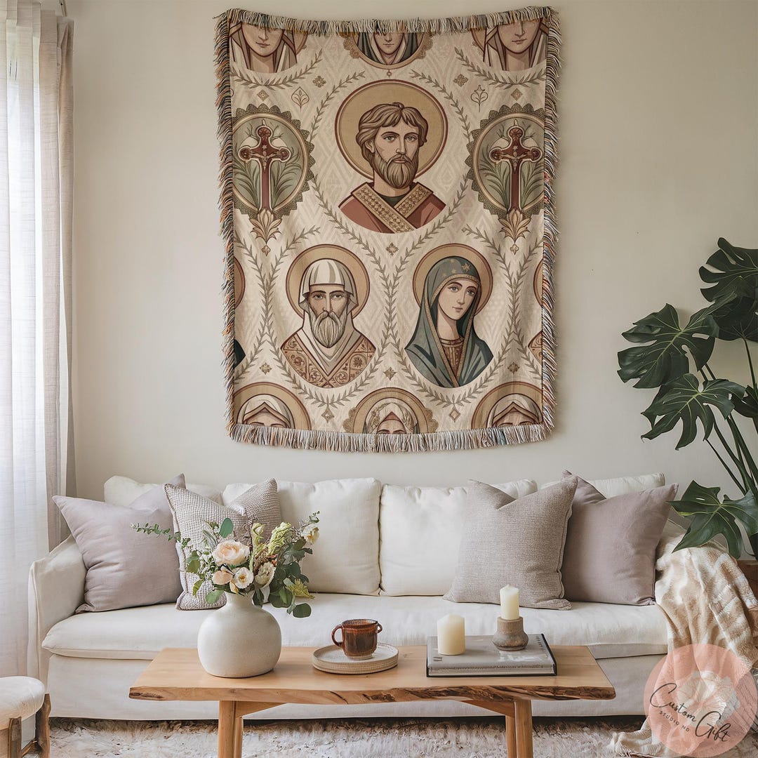 Religious Iconography Woven Blanket or Pillow , Christian Home Decor ...
