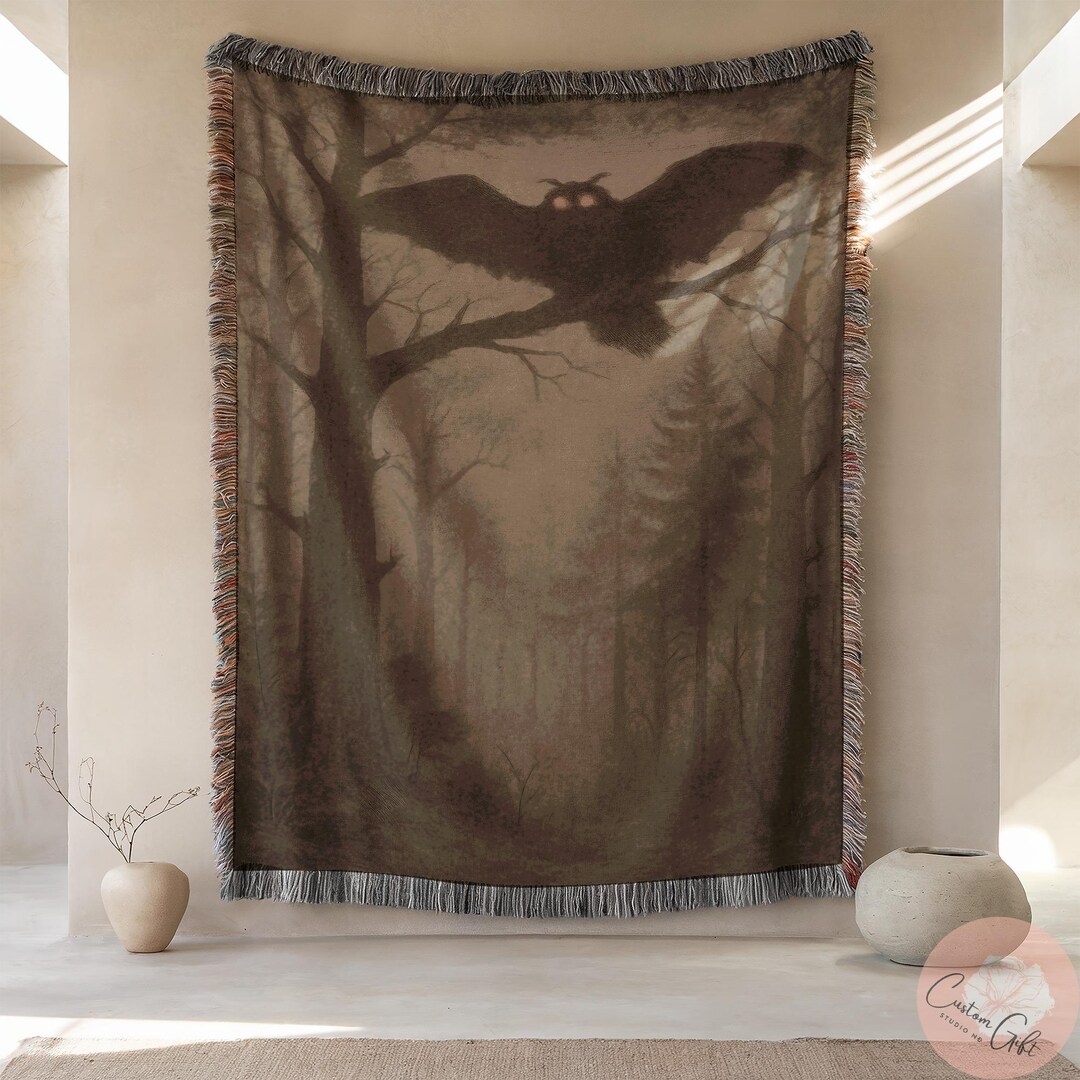 Mothman Vintage Tapestry Blanket, Gothic Cryptid Decor, Cozy Folklore ...