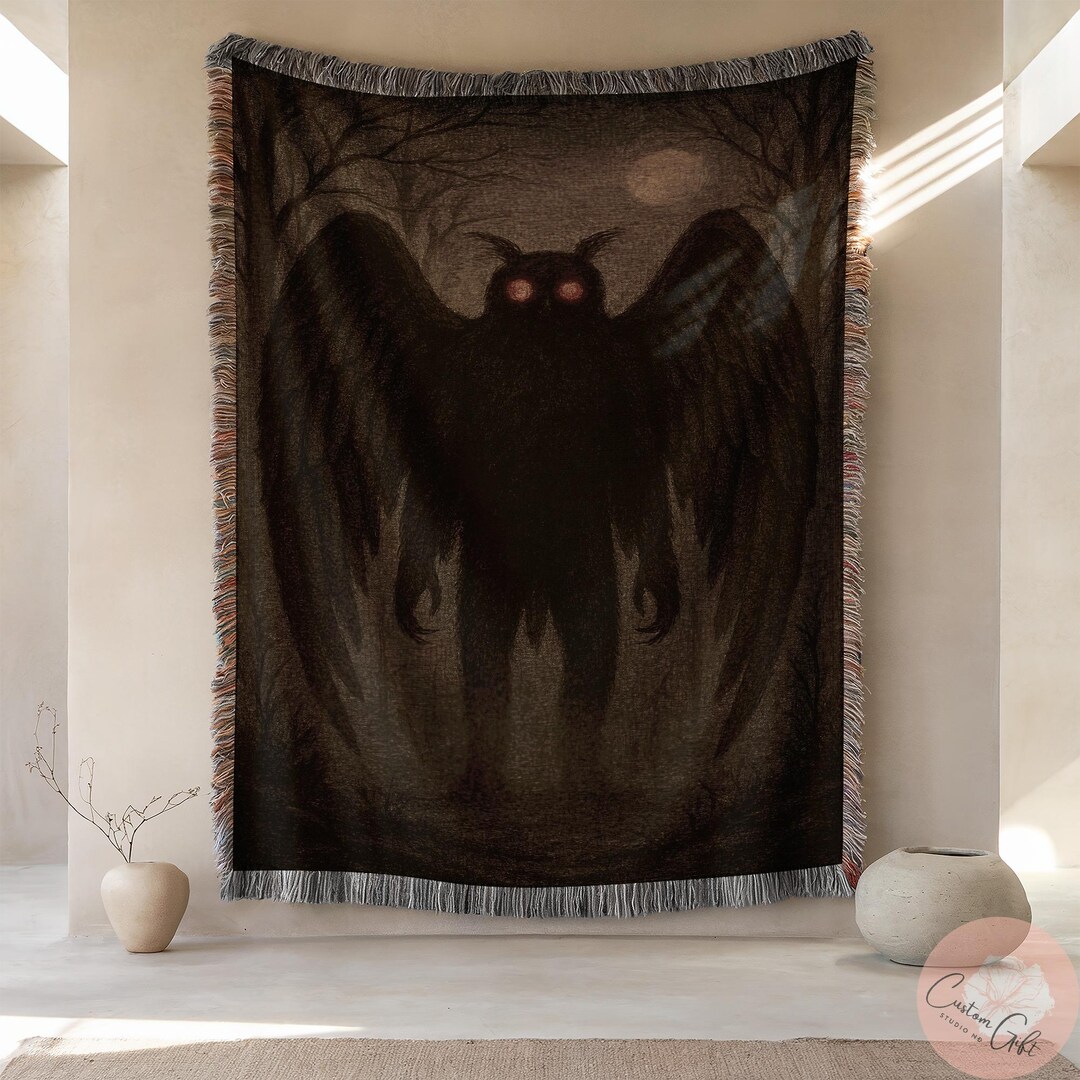 Mothman Watching From the Trees, Gothic Folklore Woven Blanket, Cozy ...