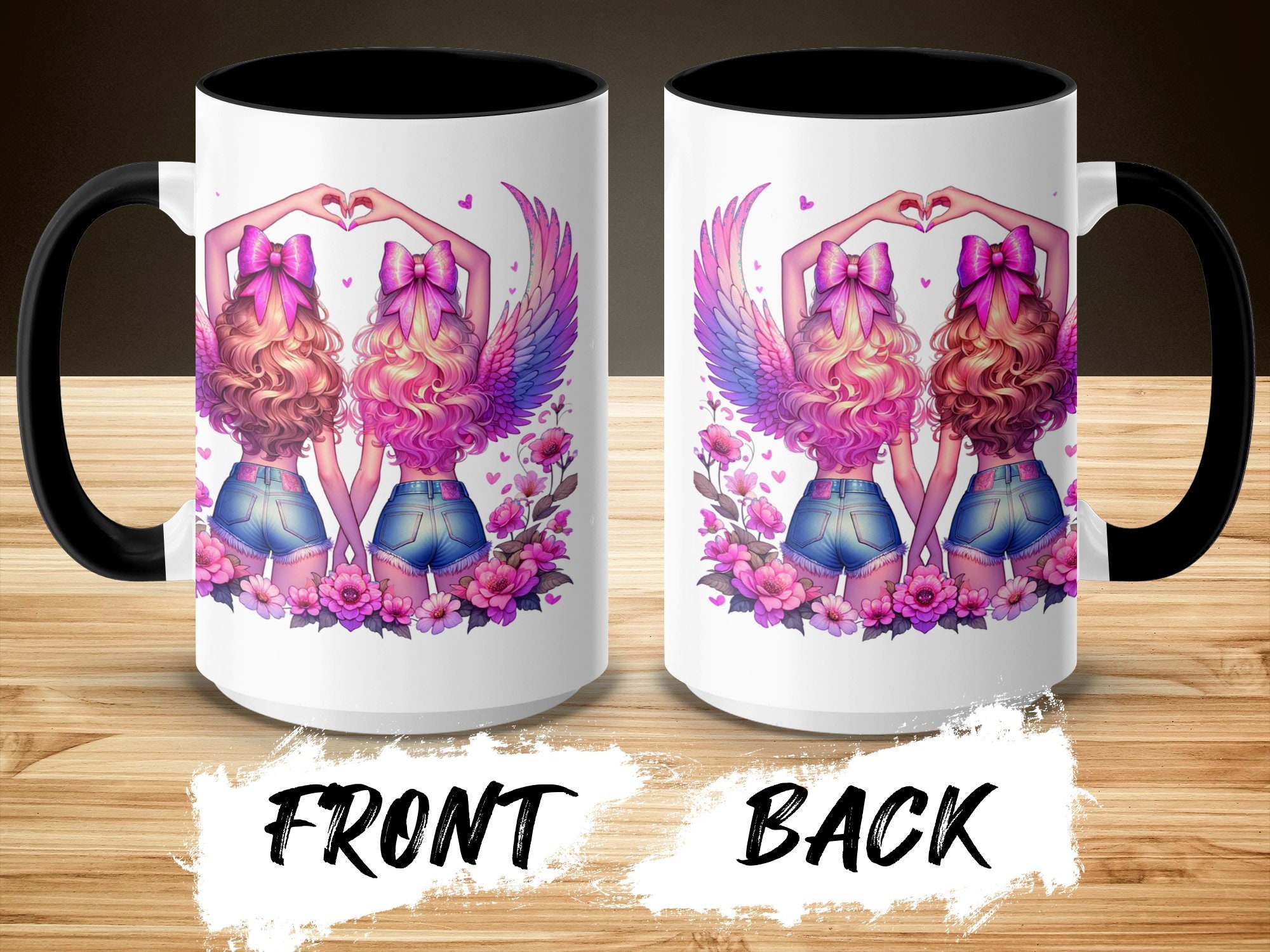 Angel Wings Heart Best Friends Illustration Tumbler and Mug Set, 20oz ...