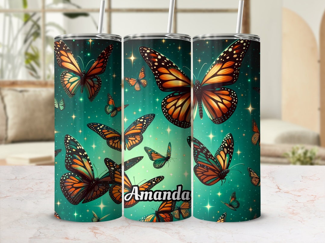 Custom Monarch Butterfly Tumbler, Personalized Glitter Travel Mug ...
