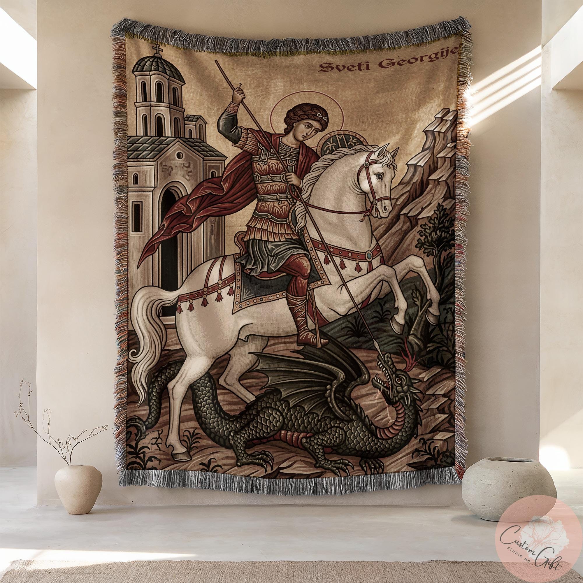 Serbian Orthodox Saint George Woven Blanket, Religious Dragon Slayer ...