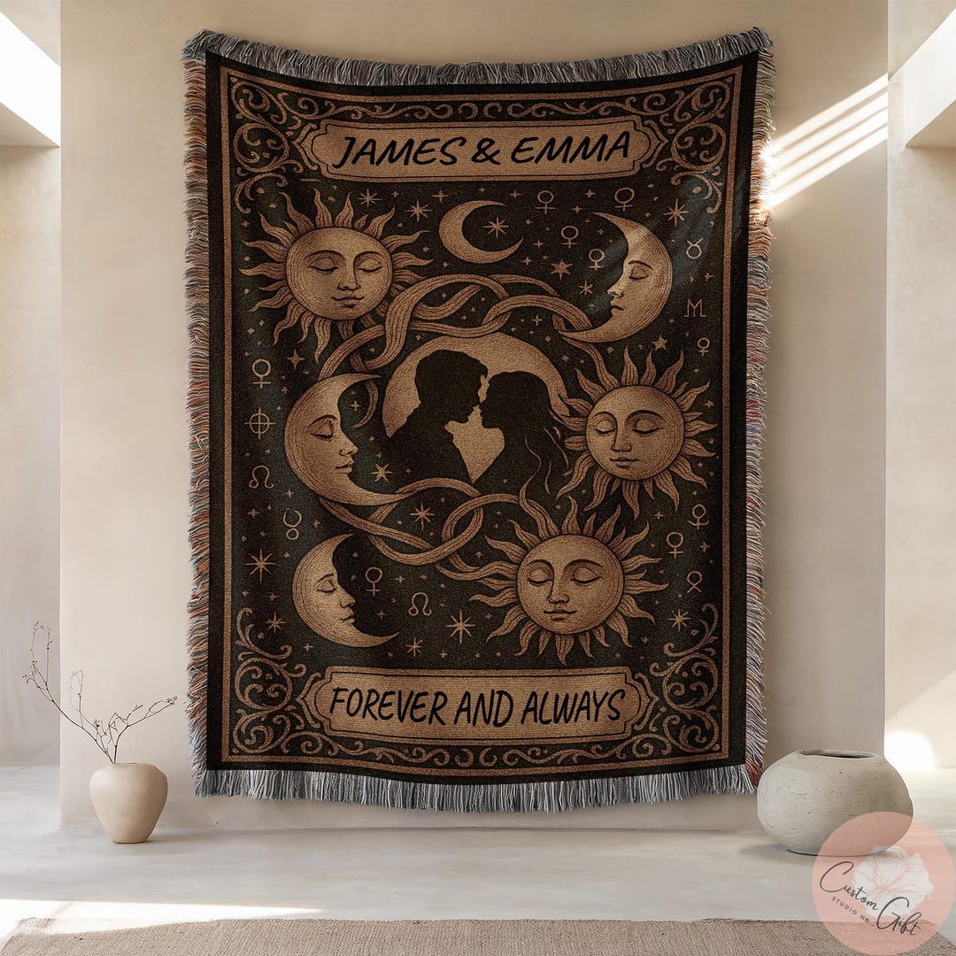 Celestial Couple Custom Name Woven Blanket, Personalized Astrology ...