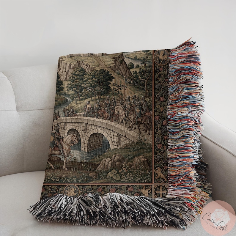 Templar Woven Blanket, Medieval Castle, Knight Tapestry, Fantasy ...