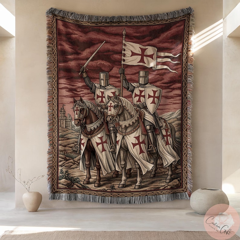 Templar Knights Crusader Blanket, Medieval Warrior Throw, Red Cross Art ...