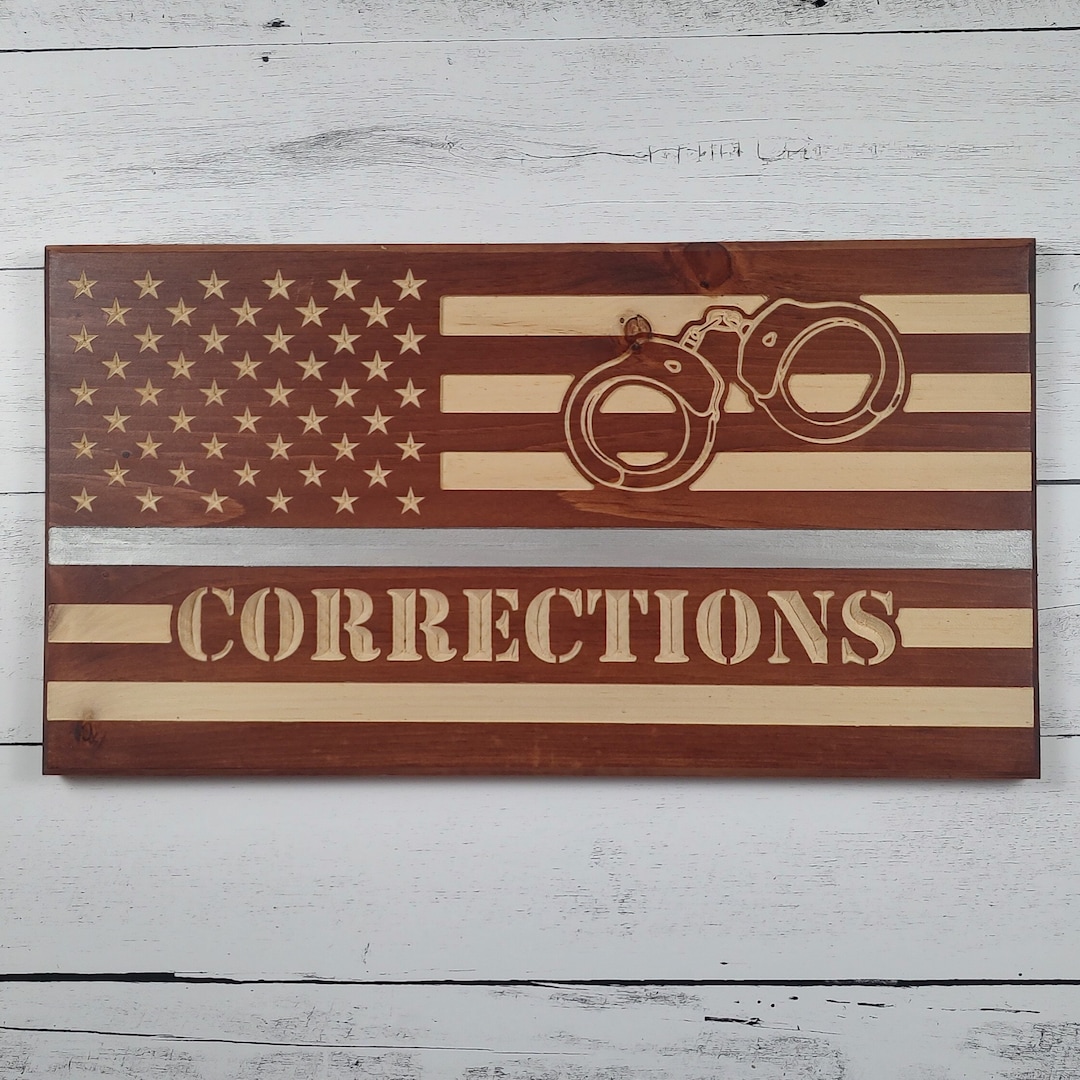 Thin Grey Line Corrections Officer Flag - Wood Carved Sign - Etsy