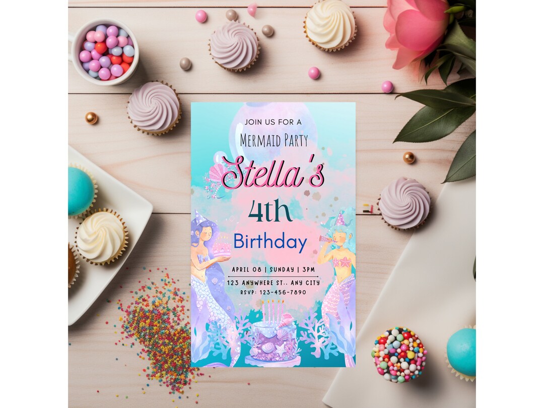 Mermaid Birthday Digital Invitation, Digital Download, Girls Birthday ...