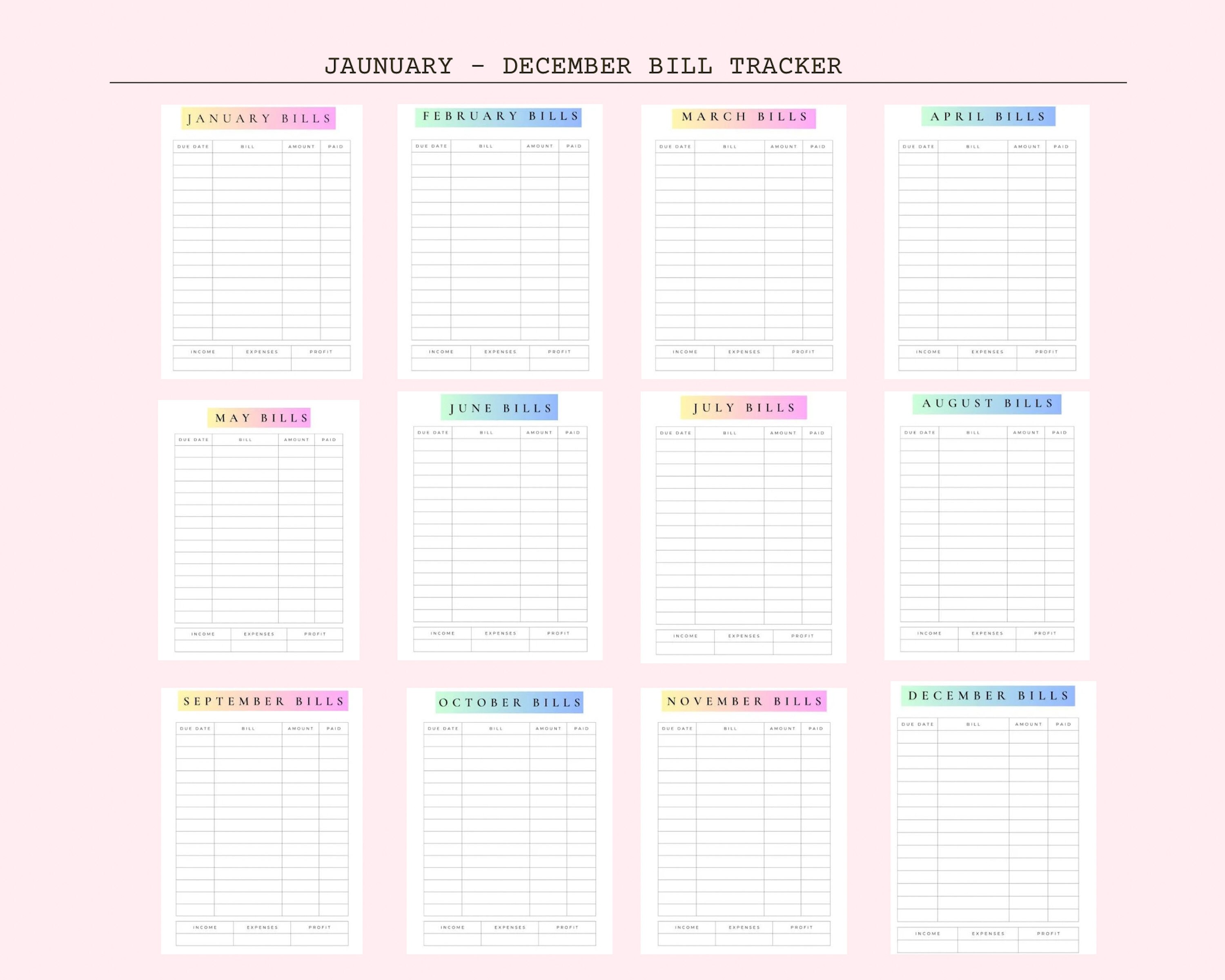 Digital Bill Tracker, Printable Bill Tracker, Downloadable Bill Tracker ...