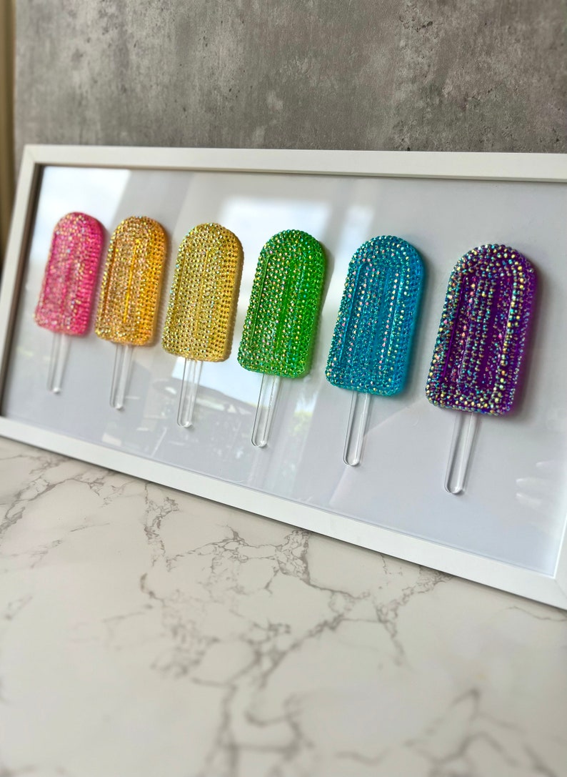 Colorful Rainbow Resin and Rhinestone Popsicle Wall Art, Resin ...