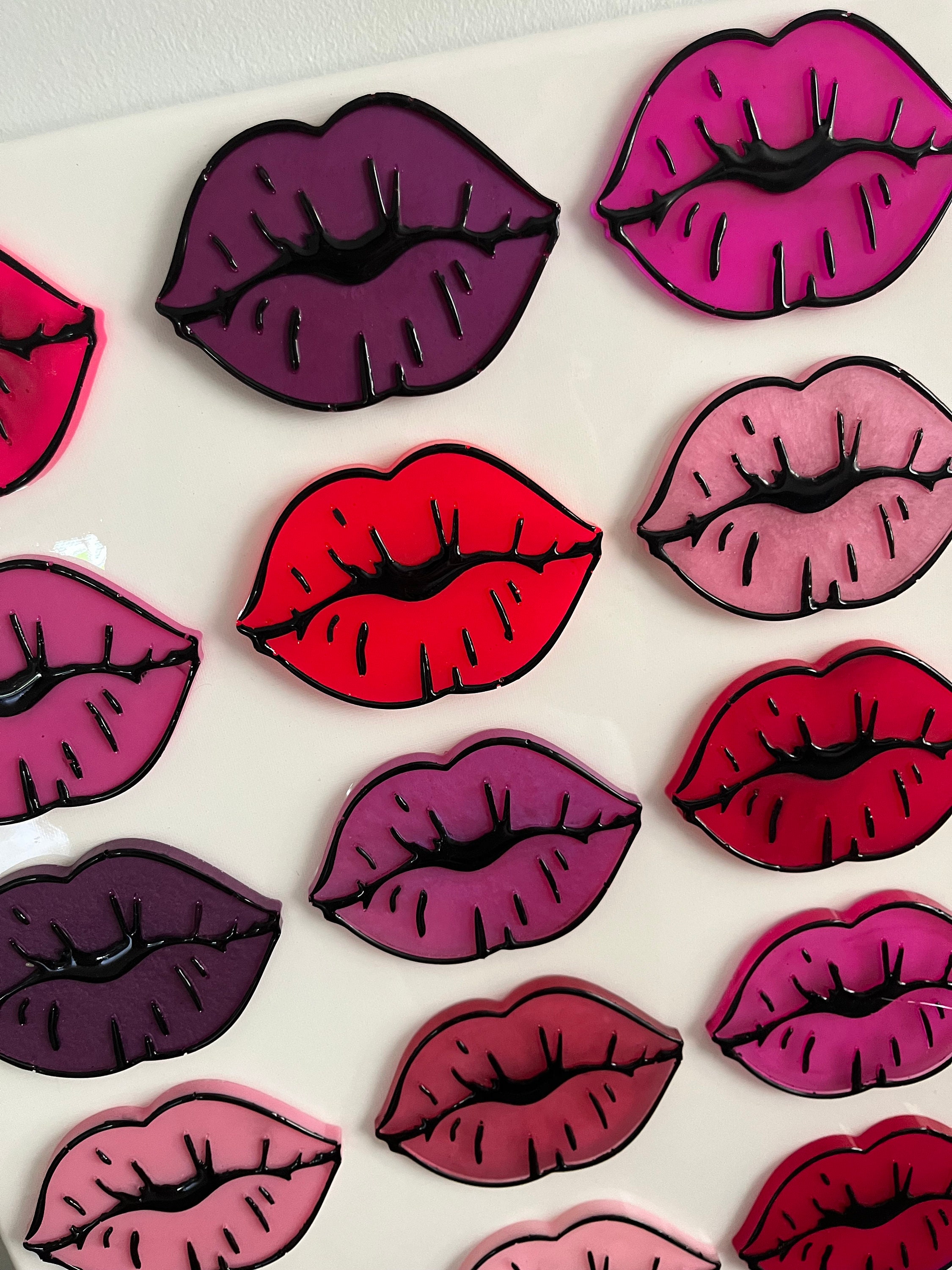 Resin Lips Wall Art- Shades of Pink Purple and Red/ Home Decor/ Lip Art ...