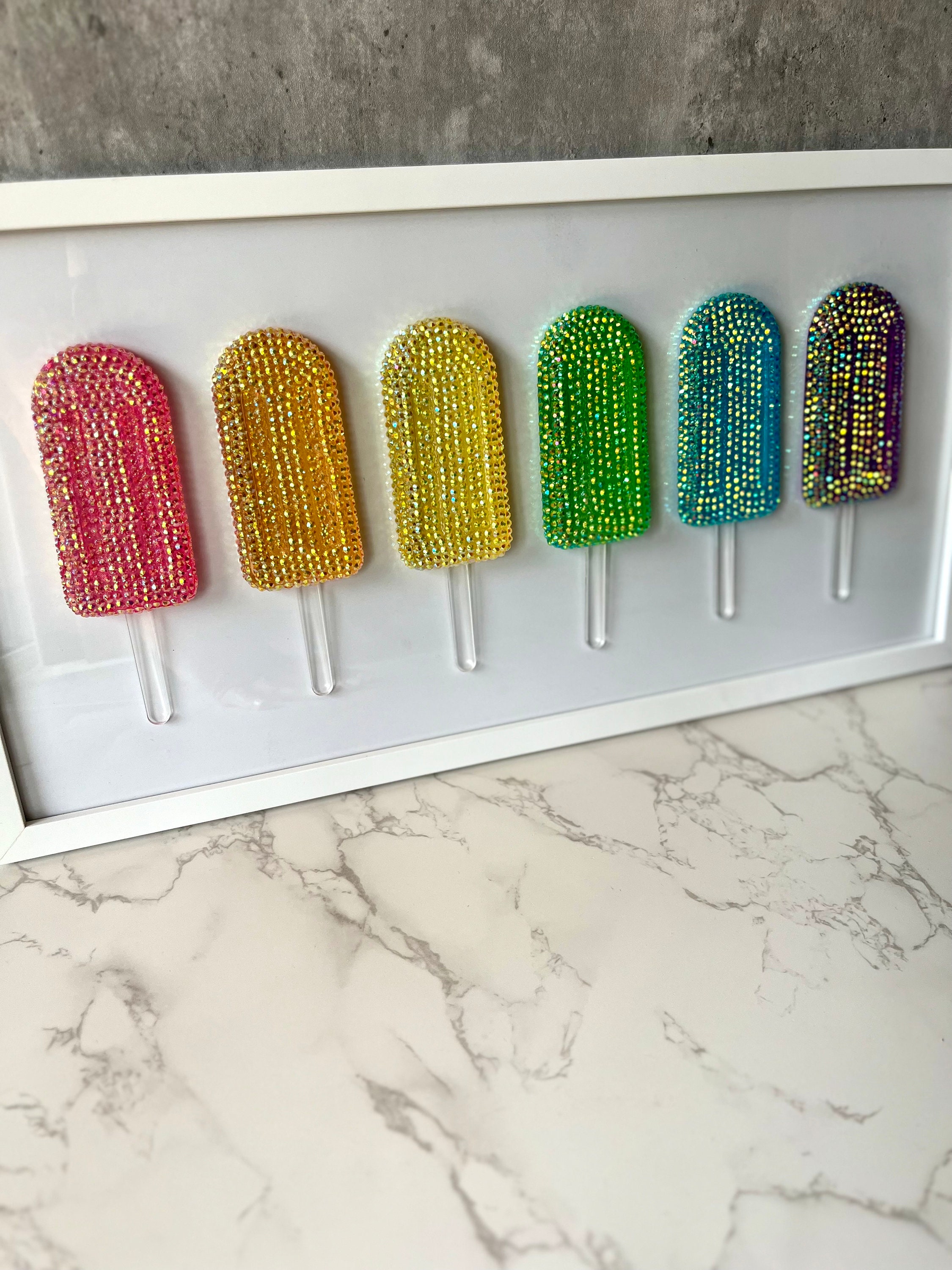 Colorful Rainbow Resin and Rhinestone Popsicle Wall Art, Resin ...