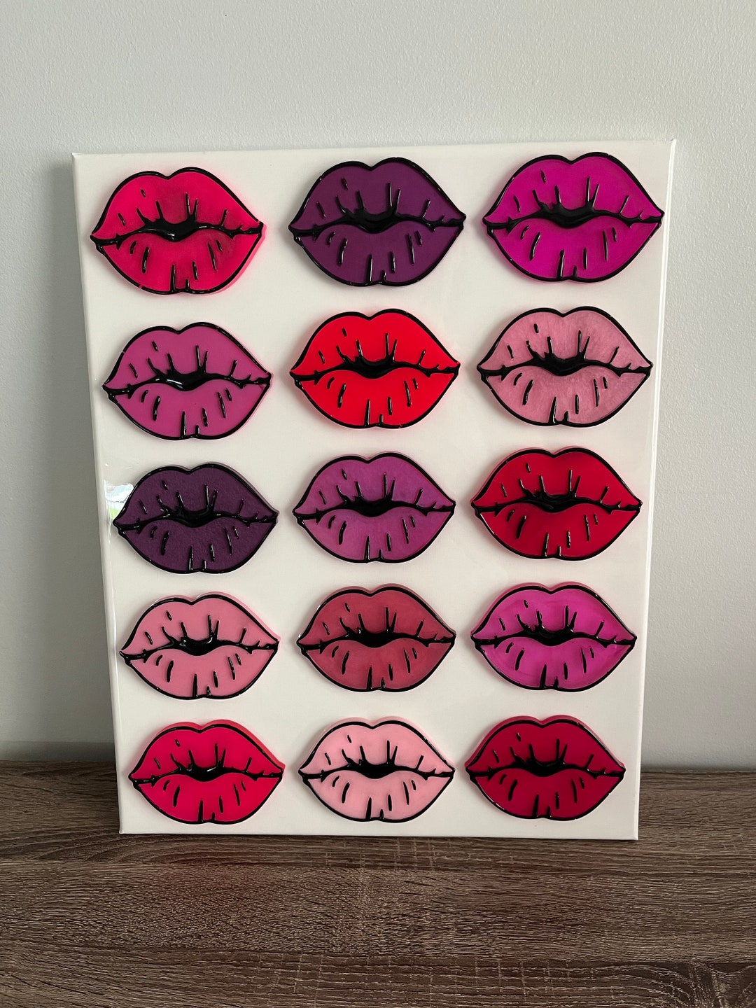 Resin Lips Wall Art- Shades of Pink Purple and Red/ Home Decor/ Lip Art ...