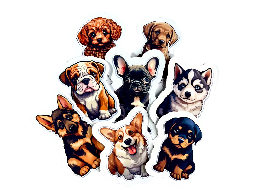 8 Pack Vinyl Cute Puppy Stickers, Pet Lover Gift, Glossy Finish ...