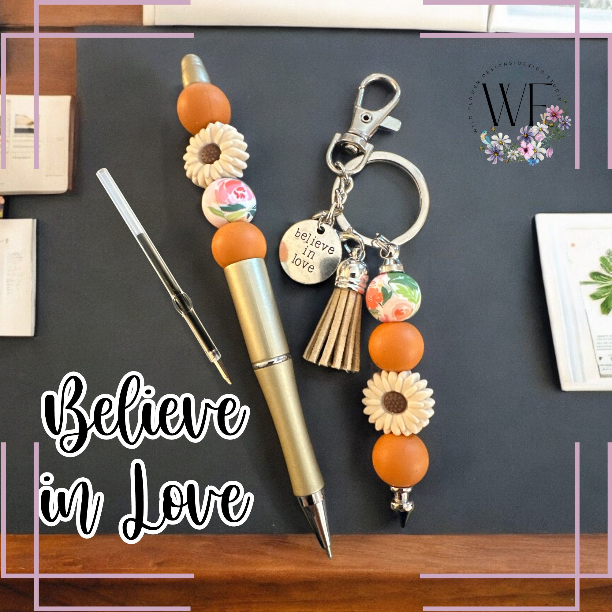 Beaded Keychain & Pen Set - Etsy