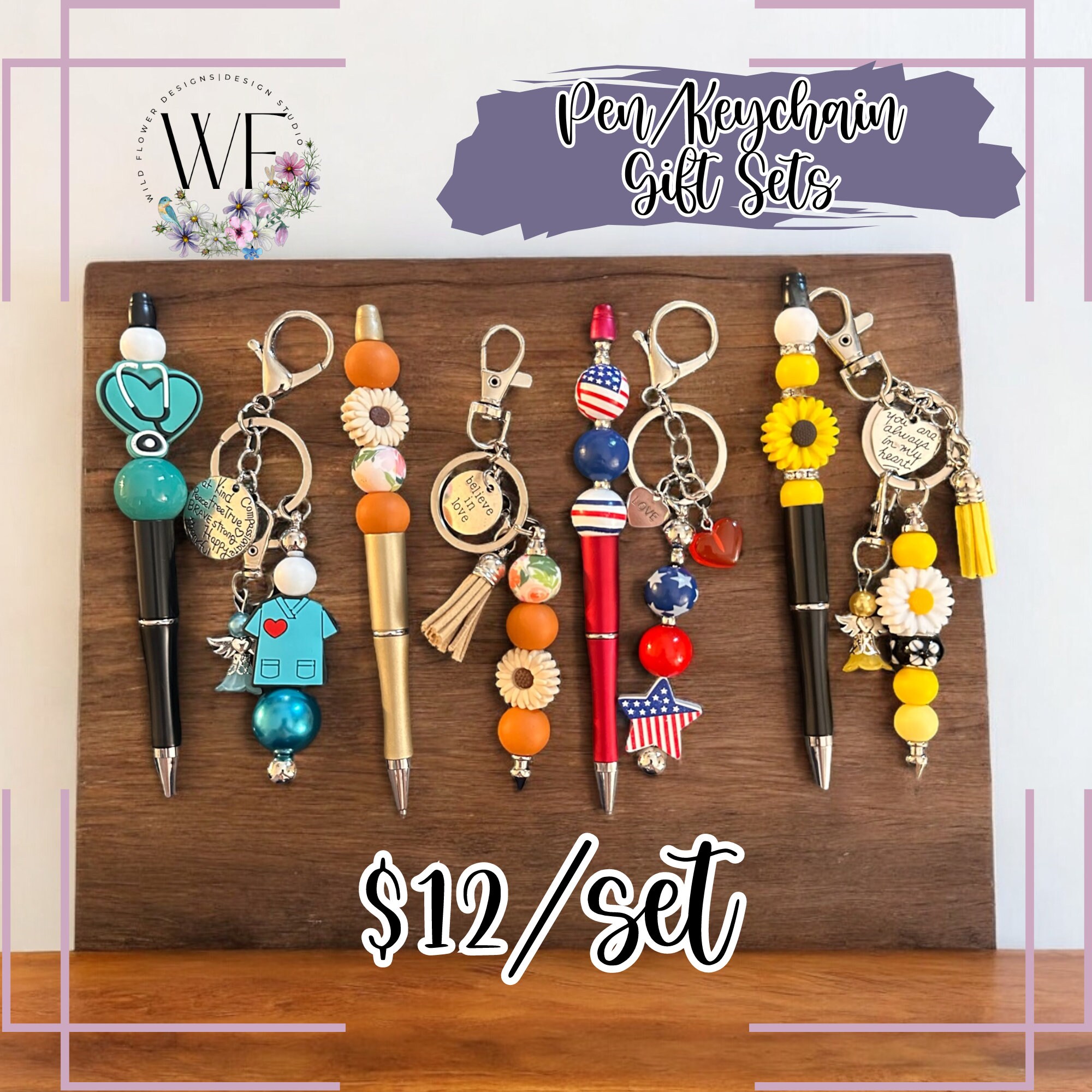 Beaded Keychain & Pen Set - Etsy